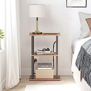 TUTOTAK Small Narrow Side Table with Charging Station, Skinny End Table for Small Spaces, Slim Nightstand with USB Ports and Outlet, Sofa Beside Table with Wheels, Brown TB01BB046