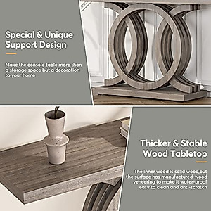 LITTLE TREE Entryway Console Table Wood: 55 inches Farmhouse Hallway Table with Geometric Base, Vintage Long Narrow Sofa Table for Living Room - Grey