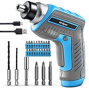 Hi-Spec 27pc 3.6V Blue USB Power Electric Screwdriver, Mini Drill and Small Drills Cordless with Driver Bit Set