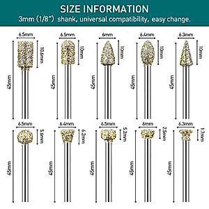 Diamond Grinding Burr Drill Bit Set for Dremel Rotary Tool 20Pcs Diamond Burr Bits with 1/8 Inch Shank Rotary Tool Accessories for Stone Glass Ceramics Carving, Grinding, Polishing, Engraving