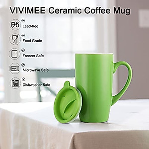 Vivimee 6 Pack Ceramic Coffee Mug Set with Lids, 18 Ounce Large Tall Colored Coffee Mugs with Lid, Coffee Mug Set for Your Coffee & Tea, Porcelain Tea Cups for Coffee, Milk, Office, Home