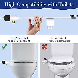 Bidet Toilet Seat Attachment Ultra Slim Bidet With Self Cleaning Dual Nozzle Adjustable Water Non Electric Bidet Fresh Water Spray for Sanitary and Feminine Wash (Black)