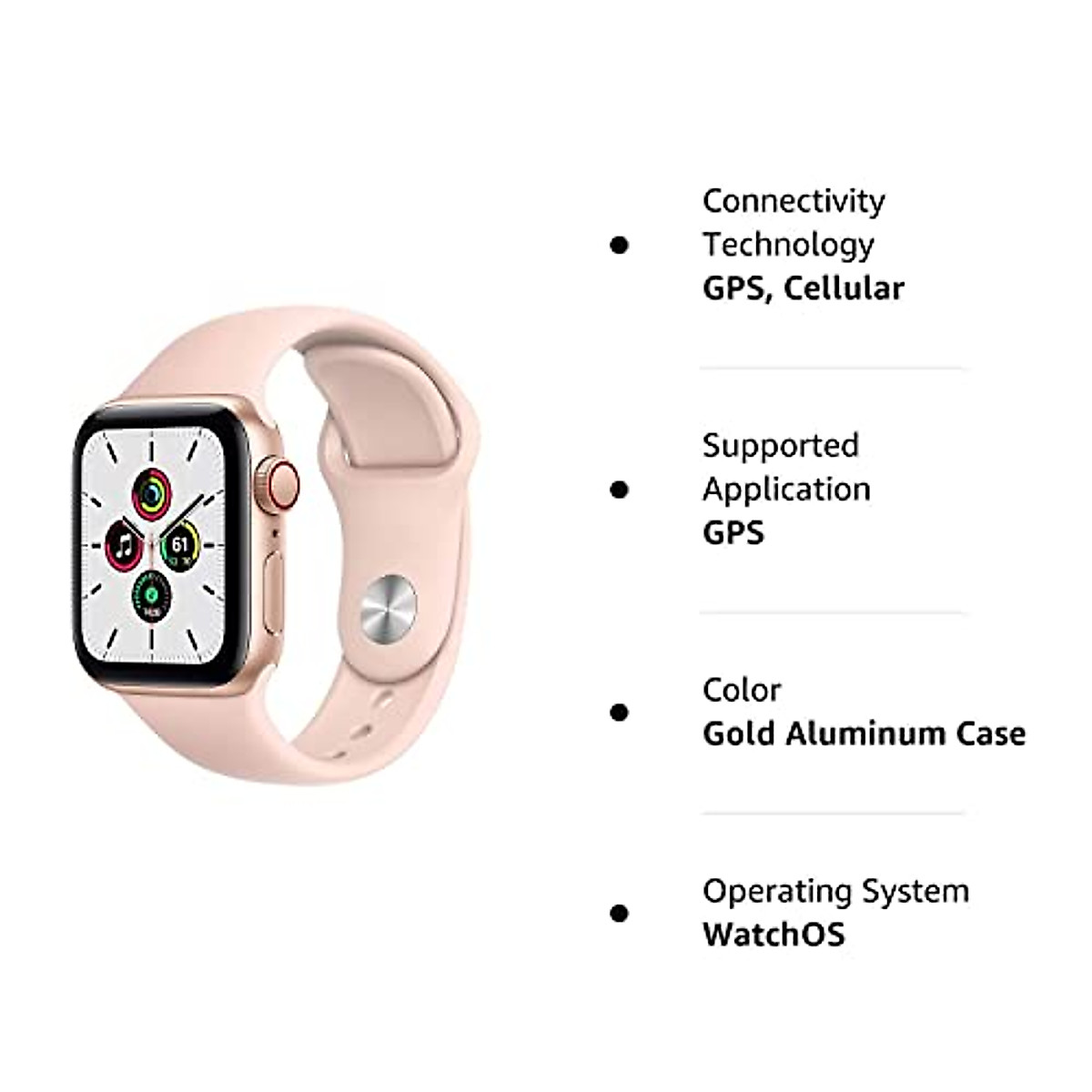 Apple Watch SE (GPS + Cellular, 40mm) - Gold Aluminum Case with Pink Sand Sport Band (Renewed)