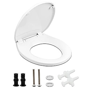 Toilet seat Round with Slow Close Hinges, Four Bumpers, Two Sets of Parts, White Toilet seat Round, Slow Close, Never Loosen and Easily Remove, Plastic, White