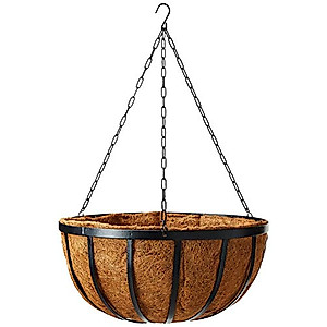 Arcadia Garden Products Coconut 1593 Solstice Round Hanging Basket Planter, 20-Inch, Black