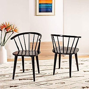 Safavieh Home Collection Blanchard Black Curved Spindle Side Chair, Wood, (Set of 2)