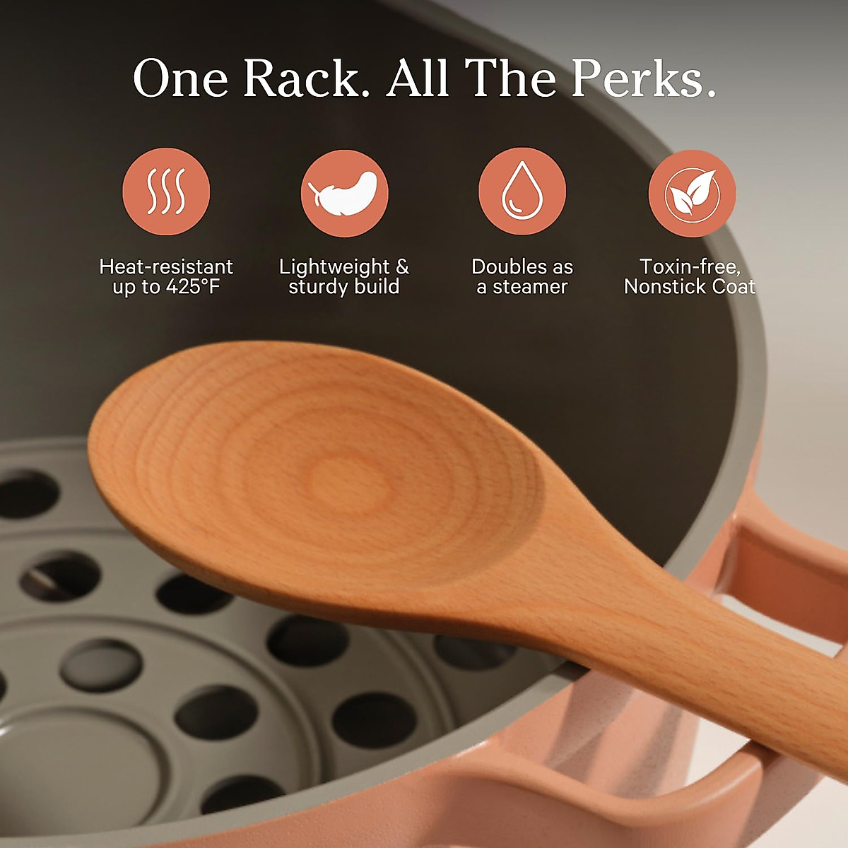 Our Place Perfect Pot Roasting Rack - 2-in-1 Custom-Fit Rack and Steamer | Toxin-Free Ceramic Coating | With Oven-Safe Silicone Feet | Char