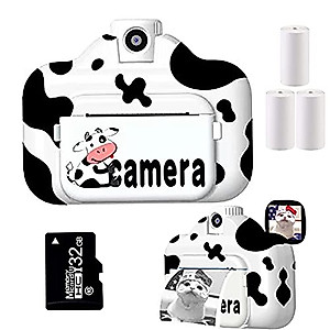 Kids Instant Camera Video Selfie Photo Shooting Digital Camera for Toddlers 32GB SD Card Included Selfie Cartoon Frames Cellphone Photo Printing Portable Lanyard Rechargeable ( Color : Black )