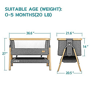AMKE Baby Bassinets,Bedside Sleeper for Baby,35s Quick Assemble Baby Crib with Storage Basket,Portable Bassinets for Safe Co-Sleeping, Adjustable Baby Bed for Infant Newborn