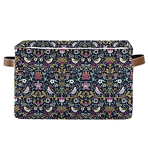 AHOMY Storage Basket William Morris Vintage Birds Flowers Cube Storage Bins Organizer Bag with Handles 1-Pack