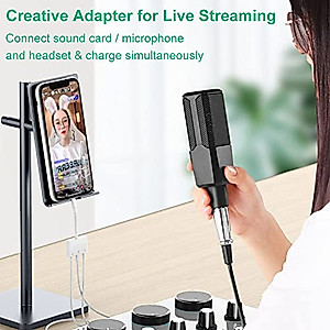 iPhone Microphone Adapter Lightning to Headphone and Microphone Adapter for Live Streaming 3.5mm Headphone Adapter with Charging Port iPhone Audio Splitter Compatible with iPhone 14 13 12 11 SE X 8 7