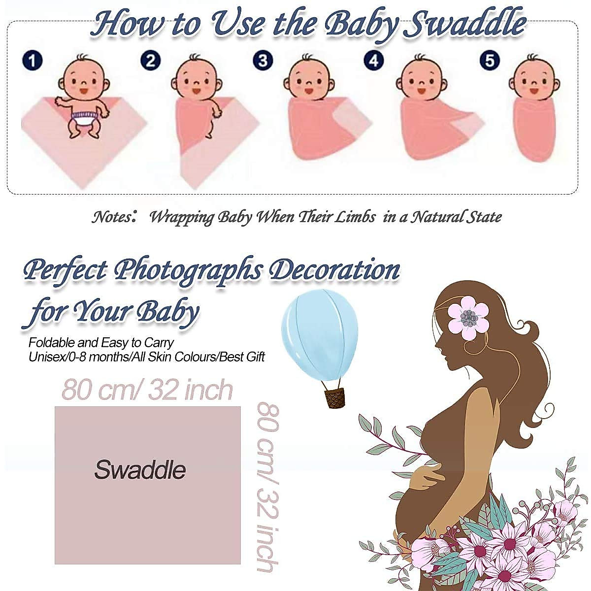 SUFEINI Maternity Robes and Matching Swaddle Blanket Set, Women Mommy Postpartum Robe Hospital Labor and Delivery Gown