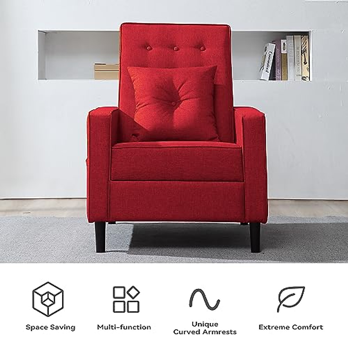 XSPRACER Push Back Recliner Chair, Lounge Chair for Bedroom, Living Room Chair, Linen, Red, Single One