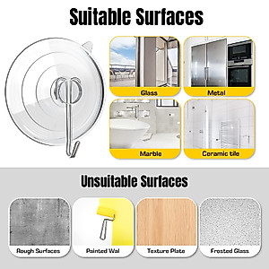 HangerSpace Suction Cup Hooks, Upgrade 2.5 Inches Clear PVC Suction Cups with Metal Hooks 7 LB Heavy Duty Removable Large Suction Cups for Kitchen Bathroom Shower Wall Window Glass Door - 8 Pack