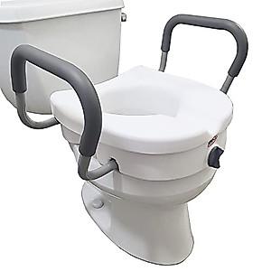 Carex E-Z Lock Raised Toilet Seat With Handles, 5" Toilet Seat Riser with Arms, Fits Most Toilets, Handicap Toilet Seat