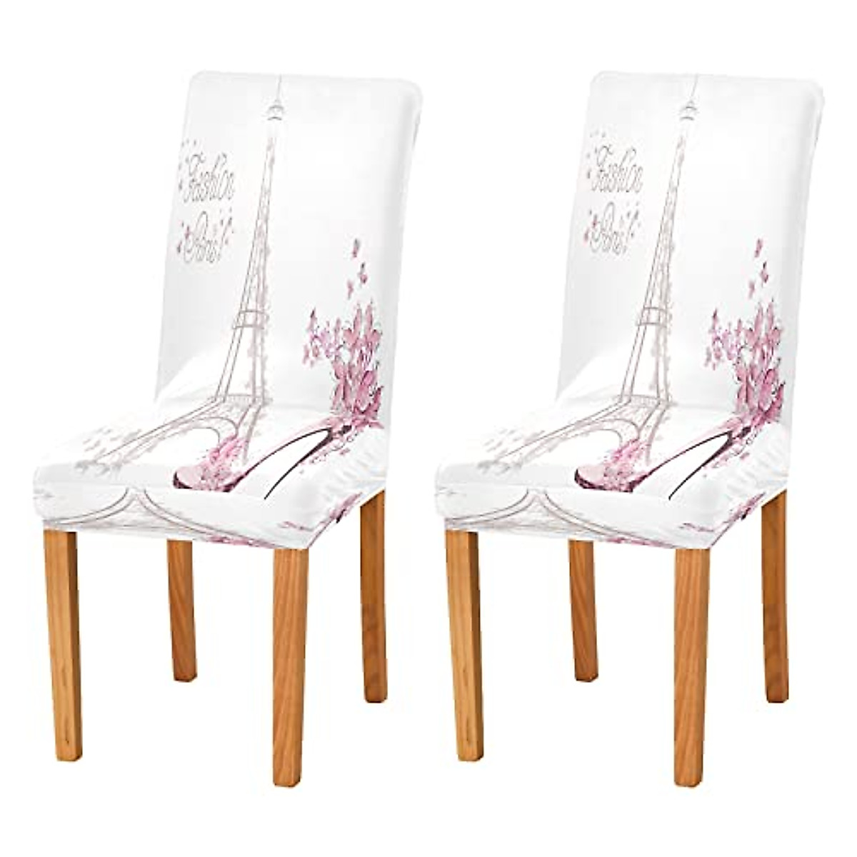 xigua Eiffel Tower and High Heels Surrounded by Butterflies Chair Covers for Dining Room Stretch Chair Slipcovers Removable Washable Anti-dust Kitchen Chair Cover Decorative Seat Protector Set of 4