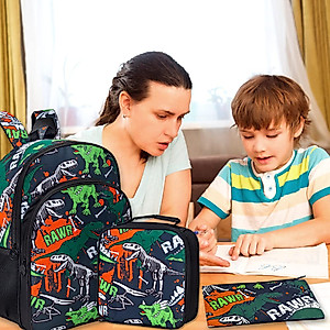 WZLVO 3PCS Kids Backpacks for Boys, 16" Dinosaur Preschool School Bookbag and Lunch Box for Elementary Toddler