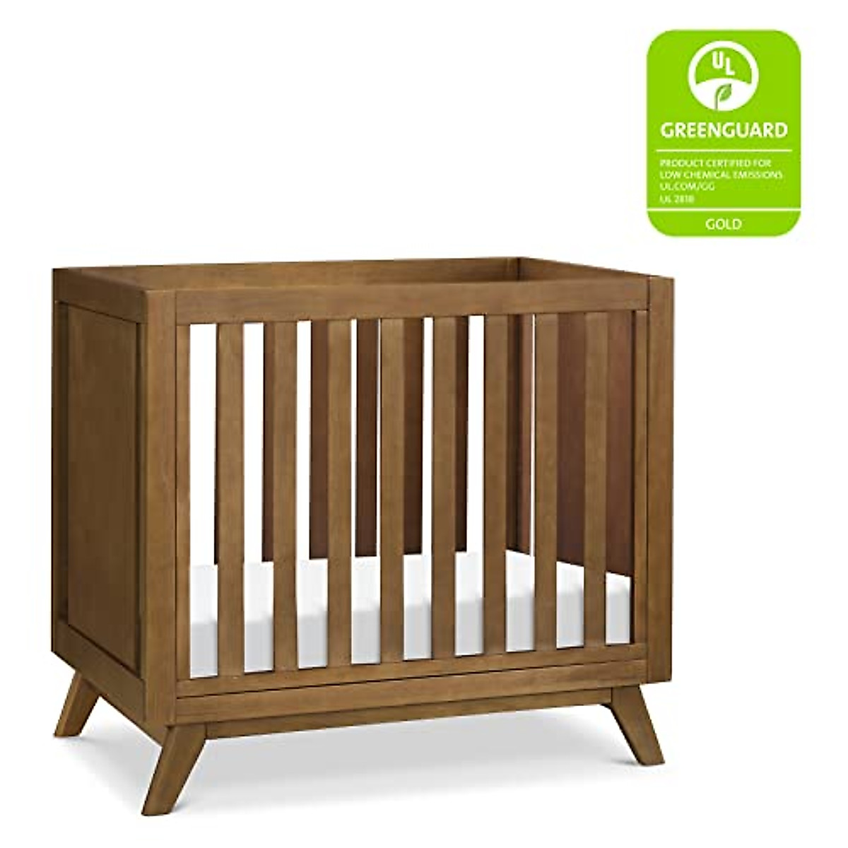 DaVinci Otto 3-in-1 Convertible Mini Crib with 4" Mattress in Walnut, Greenguard Gold Certified