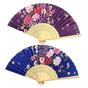 MUSISALY 2pcs Silk Folding Chinese Silk Fans Hand Folding Fans Chinese Hand Fan chinese fan Chinese Folding Fans Japanese Hand Fan collapsible fan hand fans bamboo ancient fan men and women