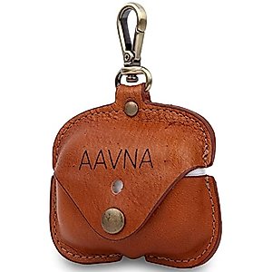 AAVNA Airpods Pro Leather Case with Strap Genuine Leather Portable Protective Case with Button Lock Compatible with Airpods Pro, Airpods Pro 2 - Legacy Pro (Wood Brown)