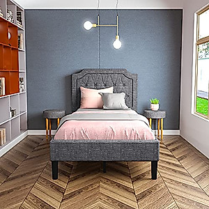 GORELAX Upholstered Twin Bed Frame, Mattress Foundation with Curved Button Tufted Headboard & Wooden Slats, Diamond Stitched Panel Bed Base, Easy Assembly, 16 inch Tall Single Platform Bed Frame Grey