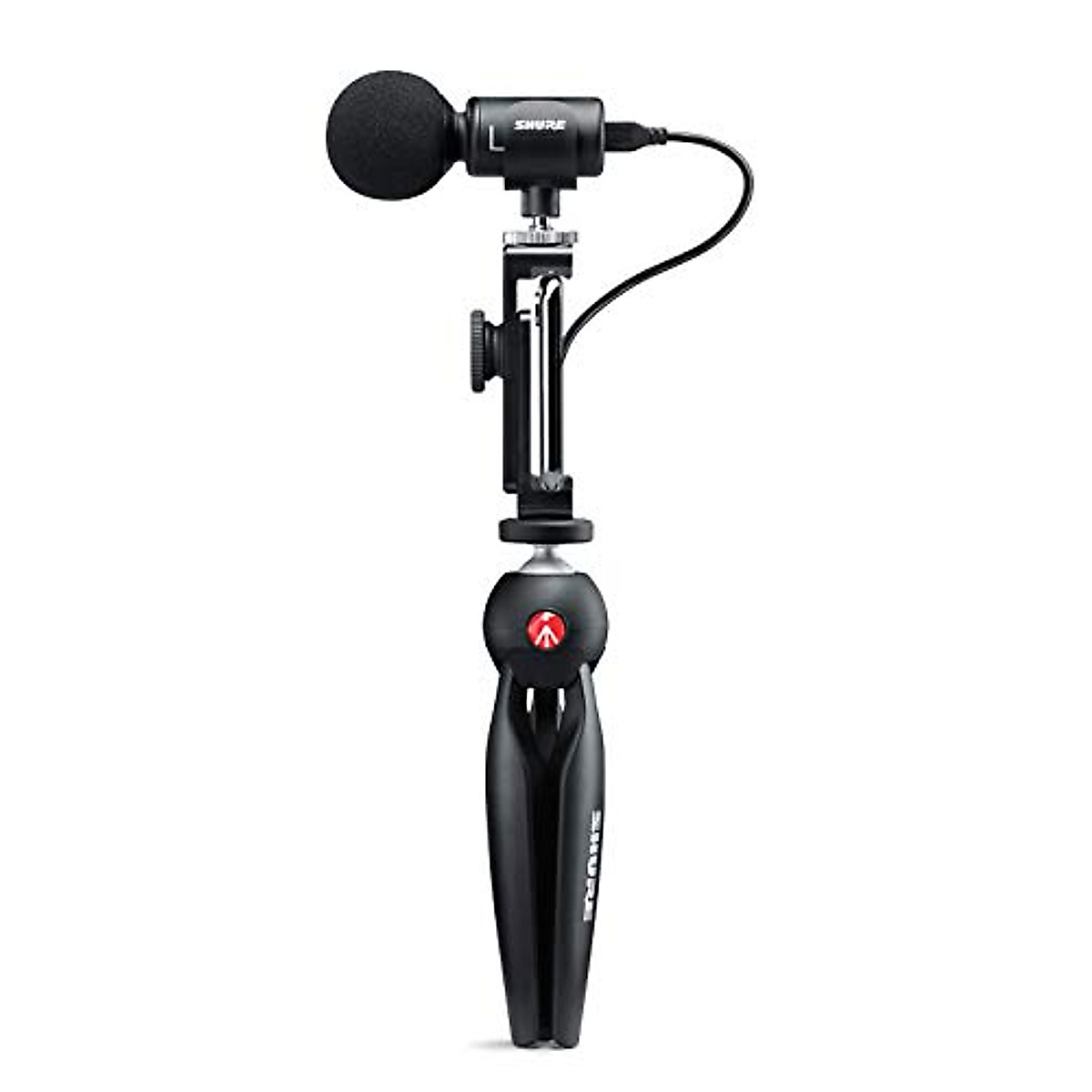 Shure Portable Videography Kit - Professional Recording Rig with MV88+ iPhone Mic, Manfrotto PIXI Tripod, Phone Clamp, Mount, AMV88-Fur Windjammer and SE215 PRO Sound Isolating Earbuds (MV88+SE215-CL)