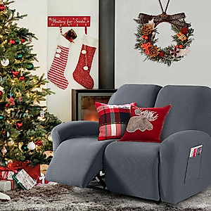 TAOCOCO Recliner Loveseat Slipcover, 6 Pieces Dual Recliner Sofa Covers for 2 Seat Dual Reclining Loveseat Couch, Stretch Soft Jacquard Pattern Furniture Protector with Elasticity Grey