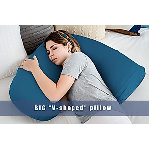 INSEN Pregnancy Pillows, L Shaped Full Body Maternity Pillow with Removable Cover, 57 Inch Pregnancy Pillows for Sleeping, Blue Jersey Cotton