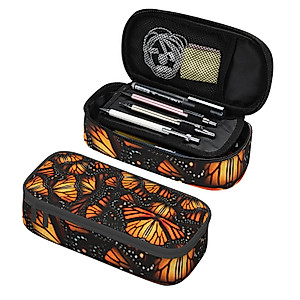 Heaps Of Orange Monarch Butterflies Print Pencil Case Large Capacity Pencil Pouch Big Pen Case Pen Bag Office Pencil Bag Makeup Bag