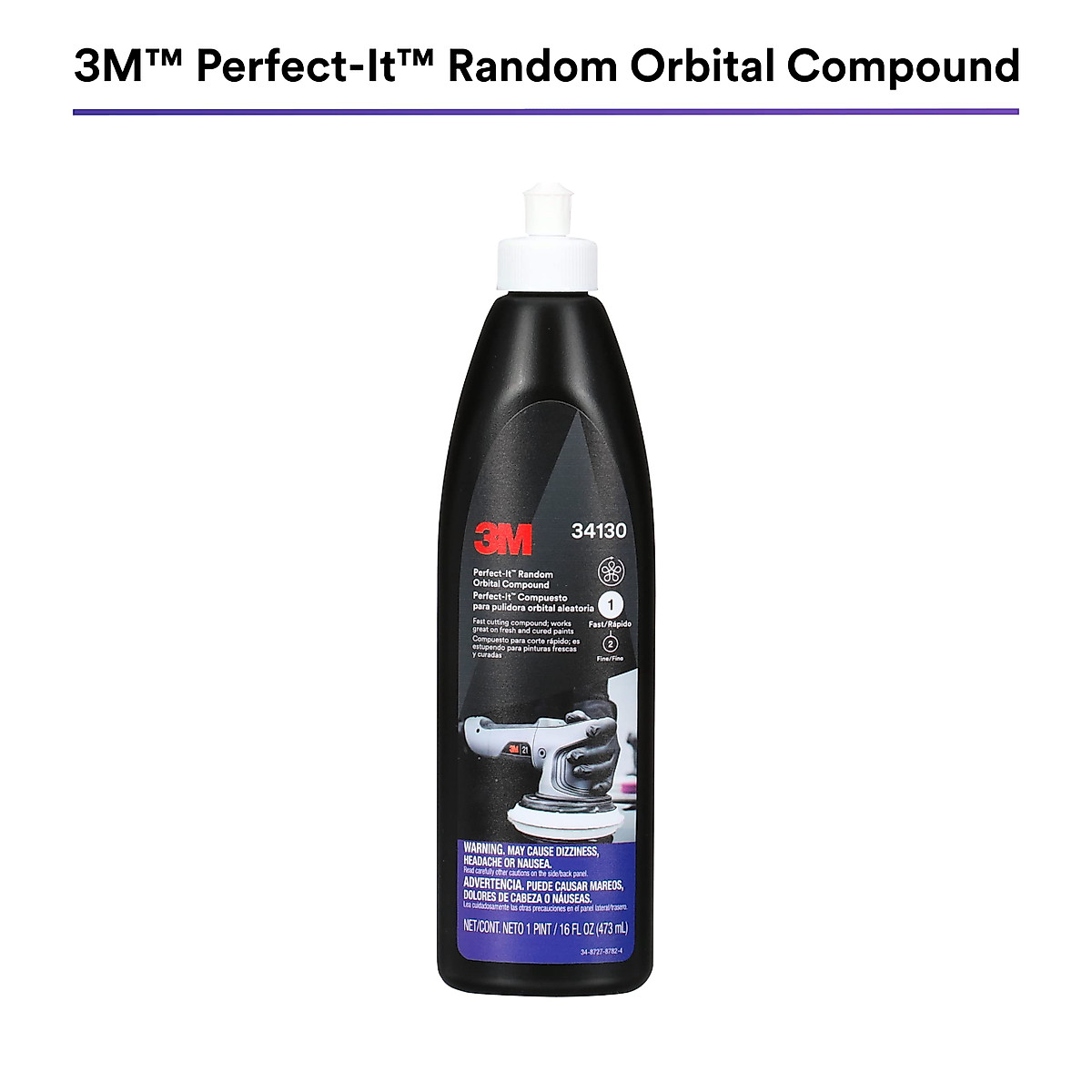 3M Perfect-It Random Orbital Compound, 34130, 1 Pint, Fast Cutting Compound for Automotive Buffing & Polishing