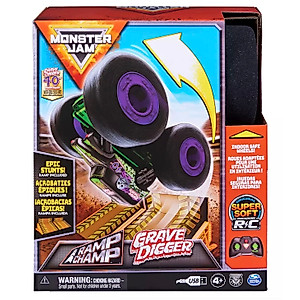 Monster Jam Official Ramp Champ Grave Digger Remote Control Monster Truck with Super Soft Wheels Indoor Play + Mystery Vehicle ( Mini)