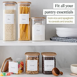 Bloom & Breeze Airtight Glass Pasta Containers for Pantry, Spaghetti Container, Glass Cereal Containers Storage, Rice Dispenser, Square Glass Storage Acacia Lids, Pack of 4, 32oz