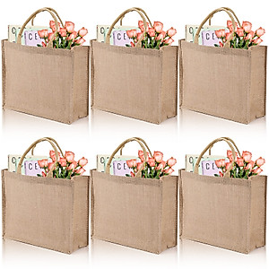DEAYOU 6 Pack Jute Tote Bag, Burlap Gift Tote with Handle, Grocery Shopping Bag for DIY, Wedding,15.4''x12.2''x5.9''