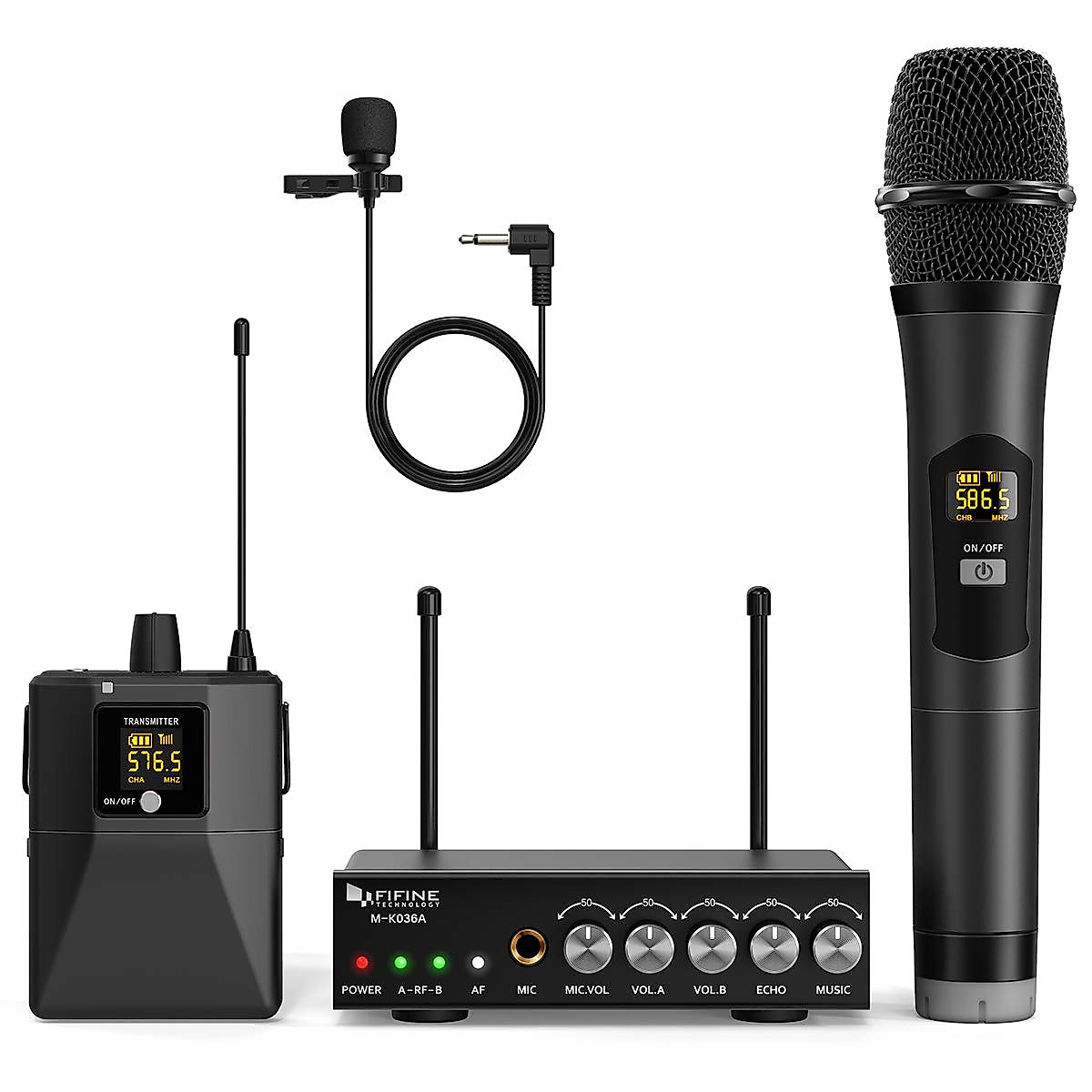 FIFINE Wireless Microphone System, 50 Channels, 3.5mm Jack, Auxiliary
