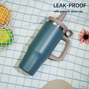 BJPKPK 32oz Stainless Steel Insulated Tumbler with Handle and Straw Travel Coffee Mug Thermal Cups with Lid,Navy Blue