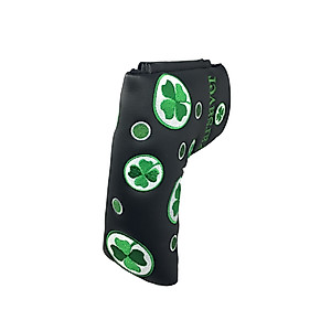 Parsaver Shamrock Lucky Clover Golf Blade Putter Cover Lucky Four Leaf Clover Black Covers for Scotty Cameron Odyssey Taylormade Titleist Ping and Mizuno Putters. A Wonderful Golf Gift