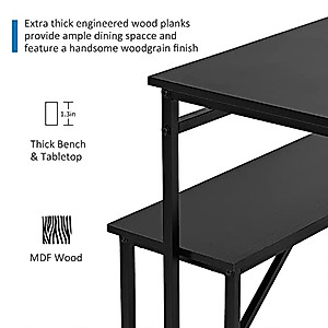 Panana 3 Piece Dining Room Table Set 43 Inch Kitchen Table with Two Benches Breakfast Table with Metal Frame Dining Room Home Black