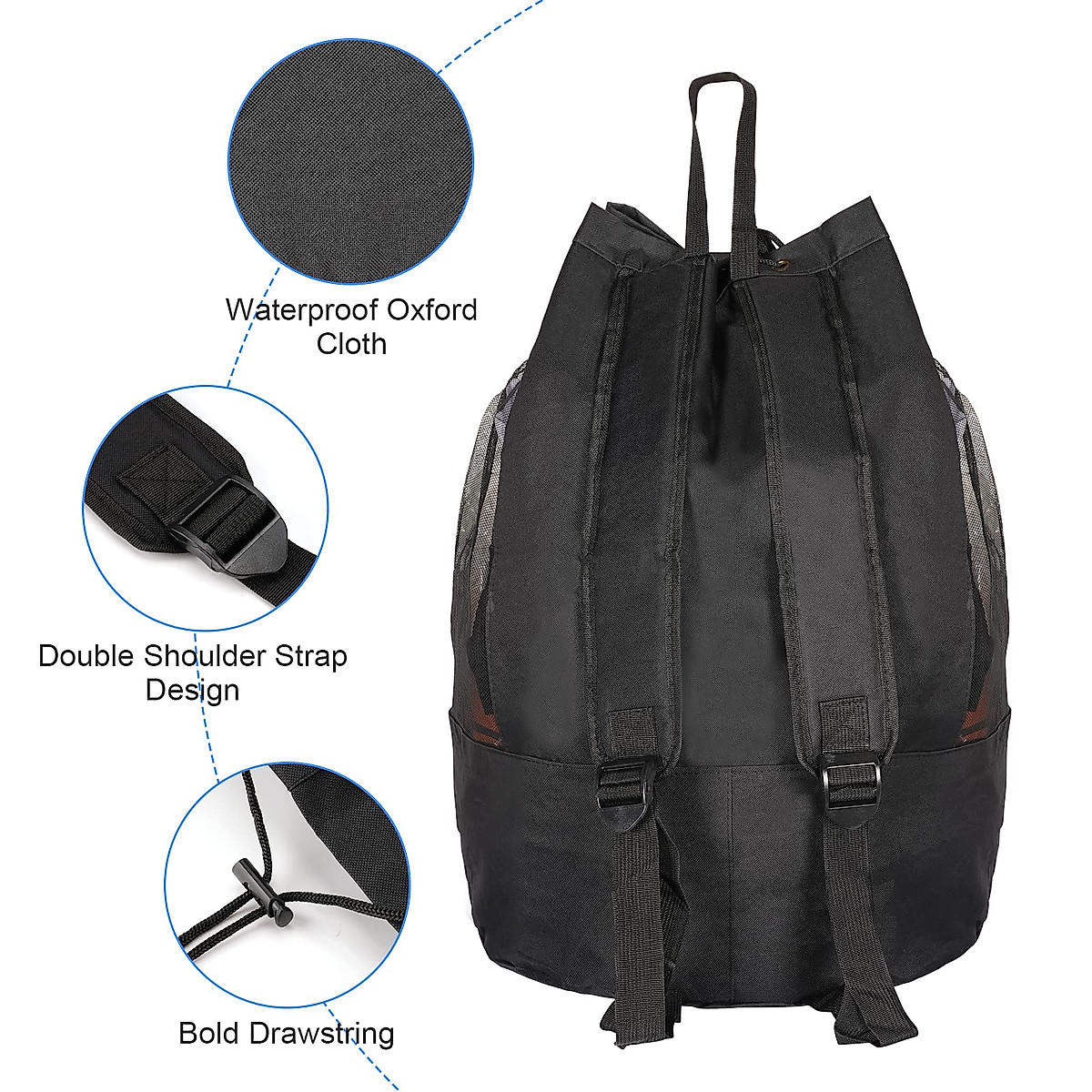 Brynnl Extra Ball Bag ,Large mesh equipment bag black , Soccer Ball Bag with Adjustable Shoulder Strap ,600D Oxford Cloth mesh sports bag for Holding Soccer/Football/Volleyball(Holds 15 Balls)