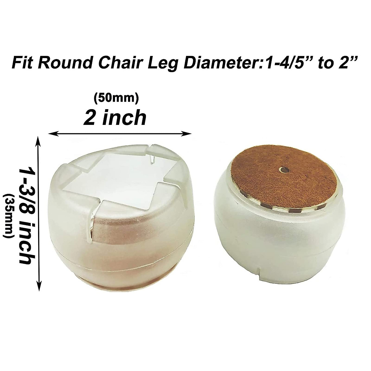 Maydahui 16PCS Round Chair Leg Floor Protectors Furniture Silicon Table Feet Covers Prevents Scratches Glides Caps Cups Fit 1-4/5 to 2 Inch （45-50mm）