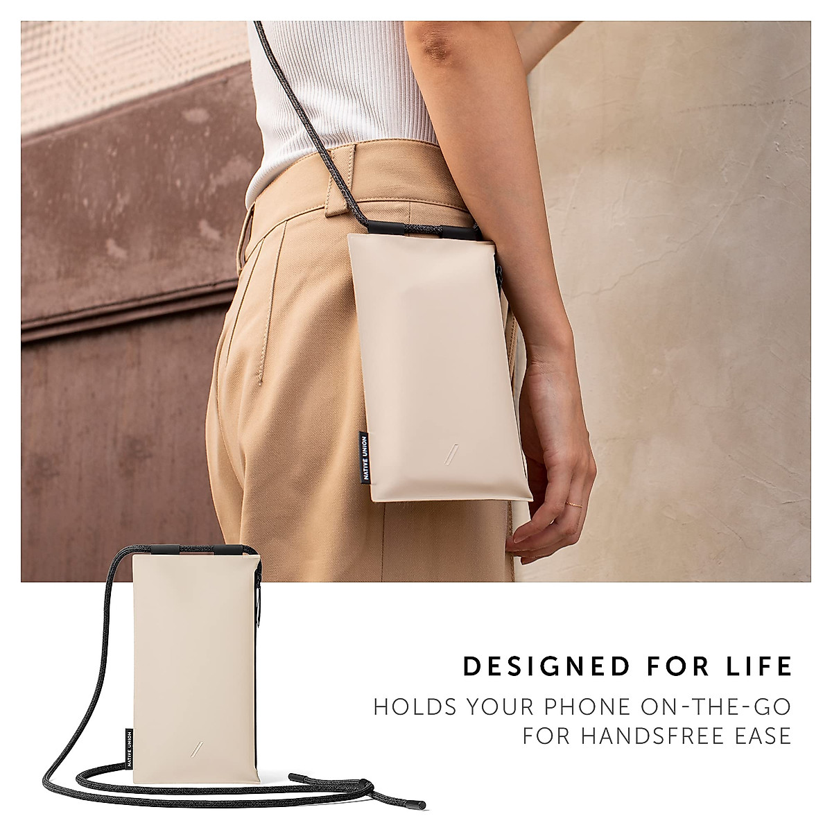 Native Union Sling Tech Carrier – Water-Repellent Adjustable Crossbody Pouch for Phone & Essentials, Stores Cards, Cash, Keys & More – 2 Zippered Compartments with Light Protection (Sand)