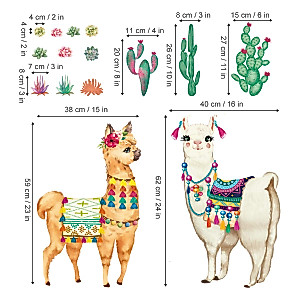 decalmile Large Llama Wall Decals Tropical Cactus Plants Wall Stickers Baby Nursery Kids Bedroom Living Room Wall Decor (H: 24 Inches)