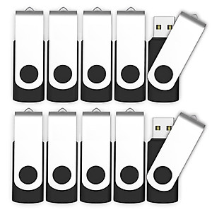 MOSDART No Logo USB2.0 2GB Flash Drive, Swivel Design with LED Indicator, Keychain Loop, FAT32 Memory Stick for Data Storage, Black(Pack of 10)