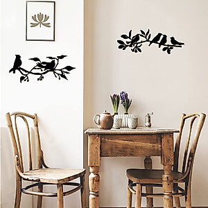 Hotop 2 Pcs Metal Bird Wall Art Birds on The Branch Wall Decor Leaves with Birds Metal Sculpture Bird Silhouette Metal Ornament Branch Wall Hanging Sign for Balcony Garden Home Decor(Classic Style)