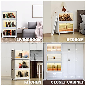 wellent Large Storage Bin with Lid, Plastic Storage Bin with wheels and Doors 92Qt(23 Gal) Per Tier, Stackable Closet Organizer,Folding Storage Containers for Living Room Bedroom & Toy Room