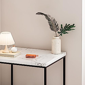 Tilly Lin Faux Marble Side Table, White Marble Small Coffee Table with Storage, 2-Tier End Table for Living Room, Nightstand for Bedroom (White, Black)