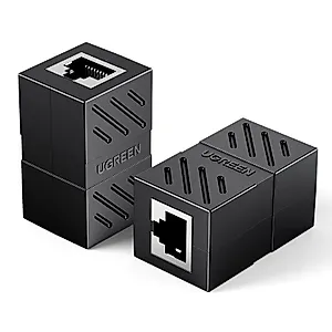 UGREEN RJ45 Coupler 2 Pack, Ethernet Extender 1000Mbps in Line Coupler Cat7 Cat6 Cat5e Cable Connector Ethernet Adapter Female to Female Black