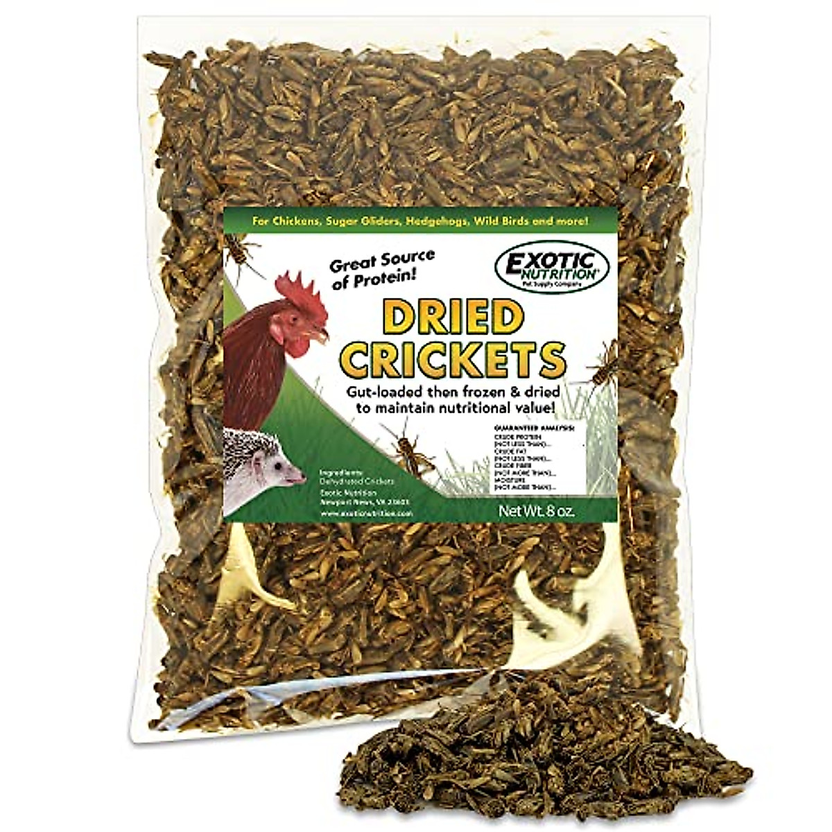 8 oz Dried Crickets - High Protein Insect Treat - Chickens, Wild Birds, Hedgehogs, Bluebirds, Reptiles, Sugar Gliders, Opossums, Skunks, Lizards, Bearded Dragons, Fish, Amphibians, Turtles (1)