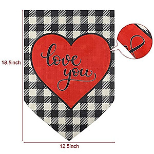 2 Pieces Valentine's Day Garden Flag Home Sweet Home Wedding Flower Welcome Garden Flag Buffalo Plaid Heart House Flag Double Sided Love Yard Flag for Holiday Outdoor Decoration, 12.5 x 18.5 Inches