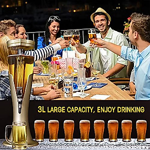 Beer Tower Drink Dispenser 3L Mimosa Tower Drink Beverage Dispenser with Removable Ice Tube,Freeze Tube to Keep Beverages Ice Cold，Perfect for Party,Bars,Home,Durable, Dual Action, Holiday Gift