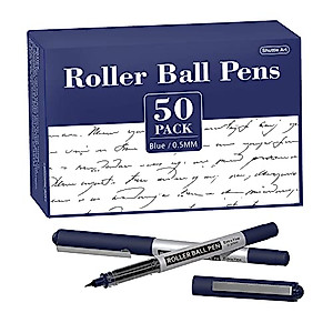 Shuttle Art RollerBall Pens, 50 Pack Blue Fine Point Roller Ball Pens, 0.5mm Liquid Ink Pens for Writing Journaling Taking Notes School Office